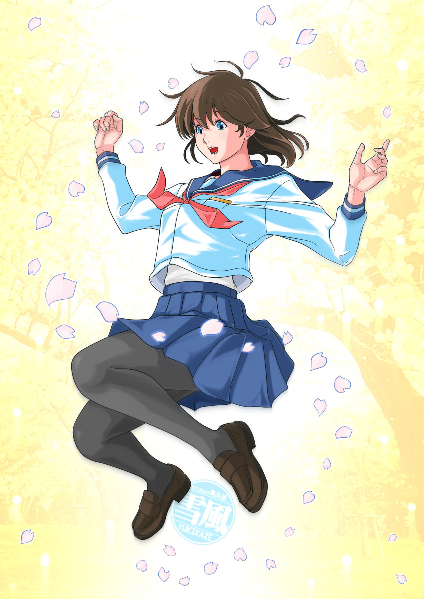Safebooru - 1girl absurdres black pantyhose blue eyes blue sailor collar blue skirt brown hair ...