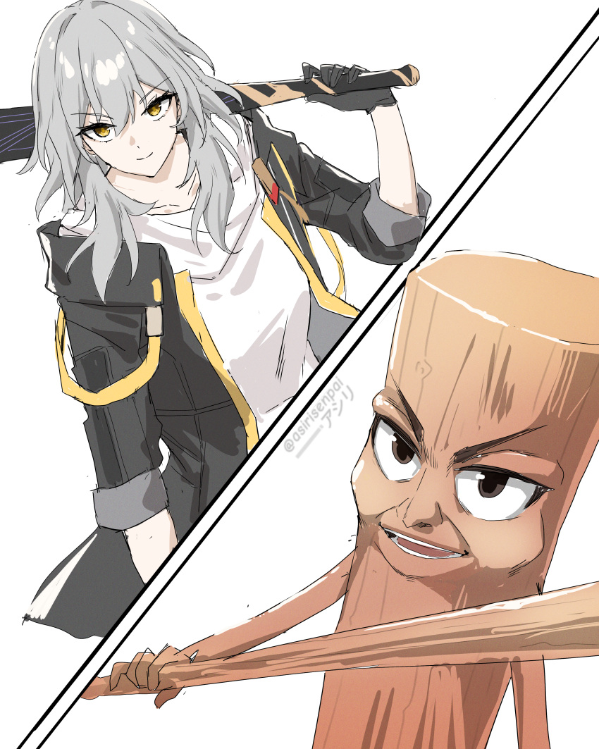 Safebooru - 1boy 1girl absurdres asiri senpai baseball bat black gloves ...