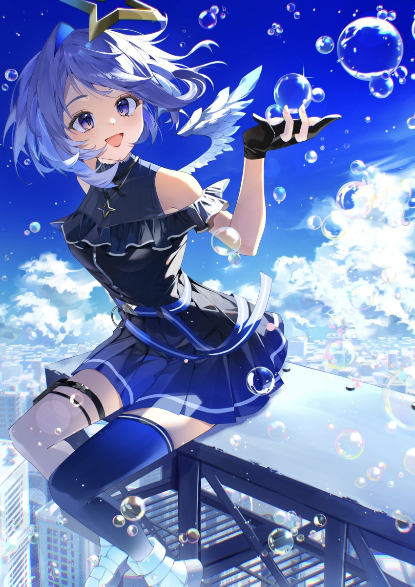 Safebooru - 1girl :d amane kanata amane kanata (work) amesui angel wings belt black dress black ...