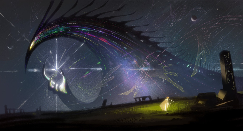 Safebooru - 1other black sky daeun min giant giant monster glowing ...