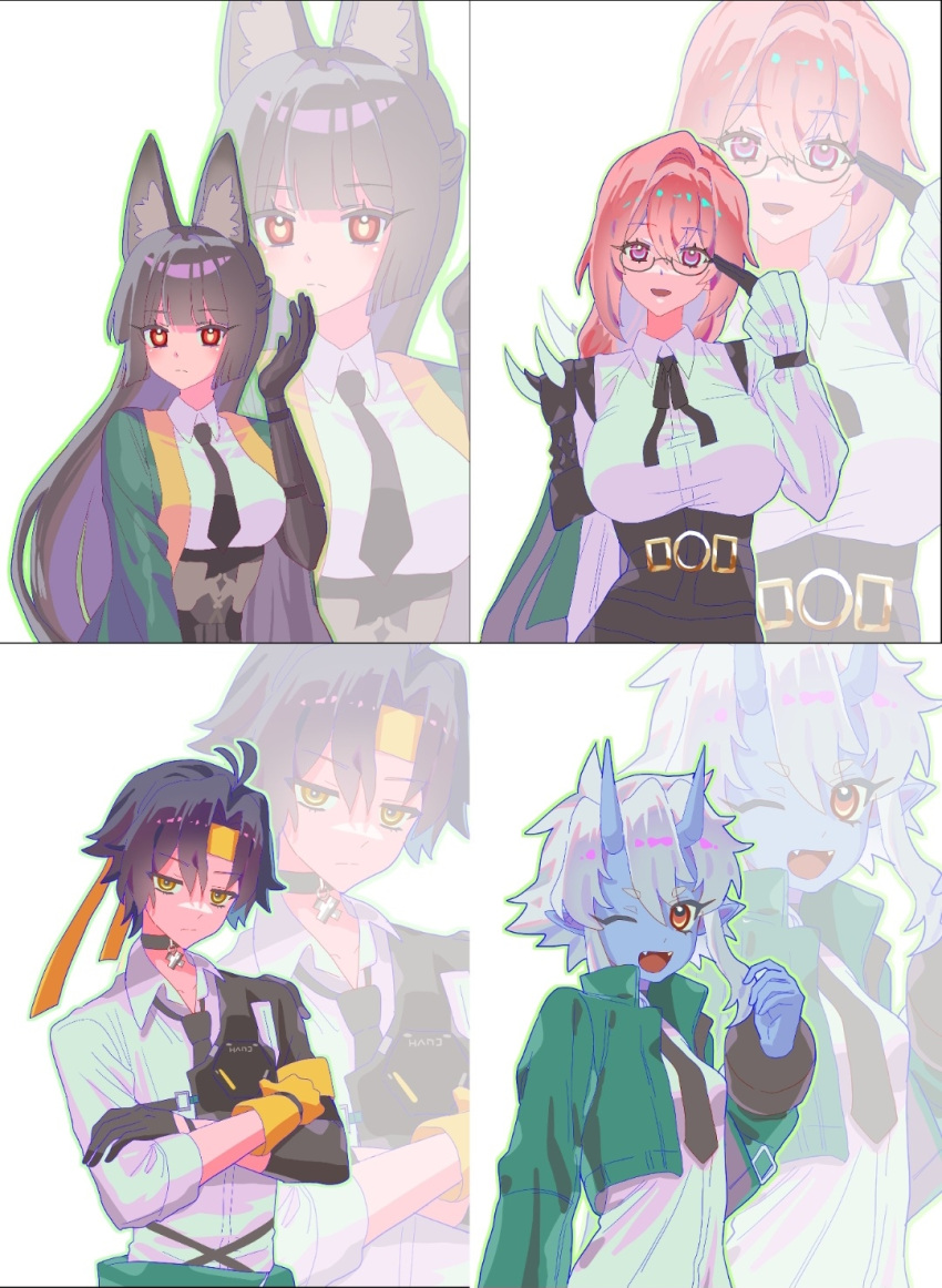 Safebooru - 1boy 3girls animal ear fluff animal ears asaba harumasa black gloves black hair ...