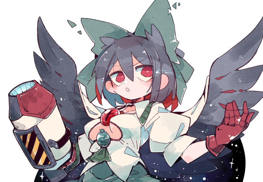 Safebooru - 1girl arm cannon bangs bird wings black hair black wings blouse bow breasts cape ...