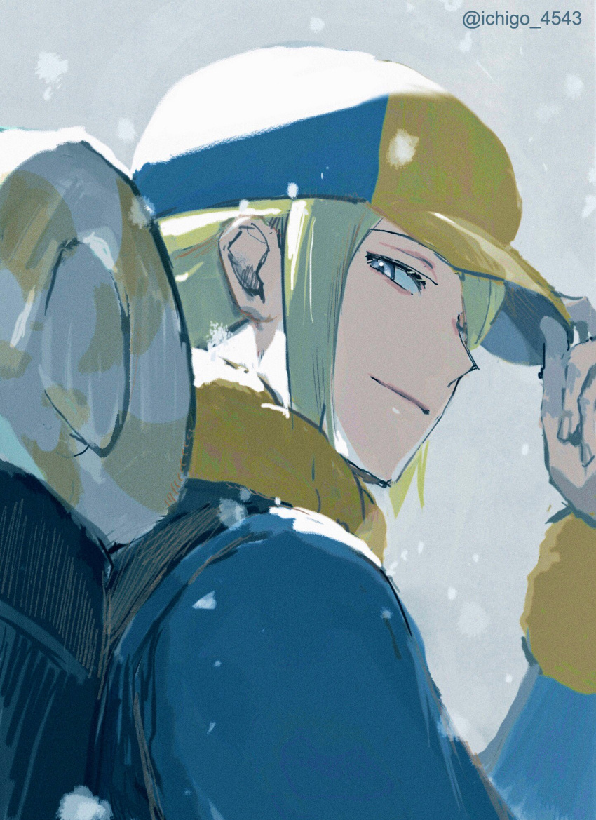 Safebooru - 1boy adjusting clothes adjusting headwear backpack bag blonde hair blue eyes closed ...