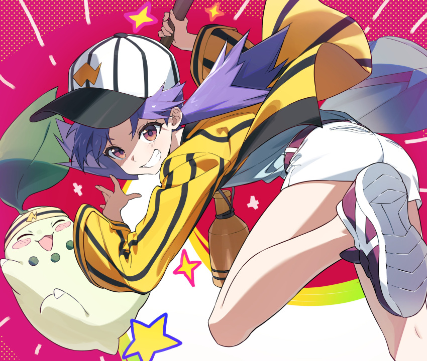 Safebooru - 1girl absurdres bare legs baseball bat baseball cap belt blush blush stickers brown ...