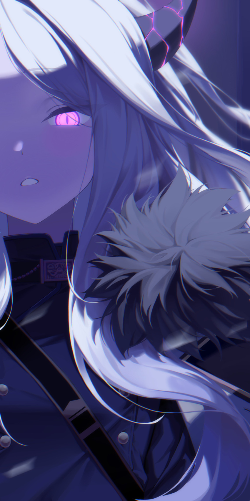 Safebooru - 1girl absurdres black horns black jacket blue archive buttons coat coat on shoulders ...