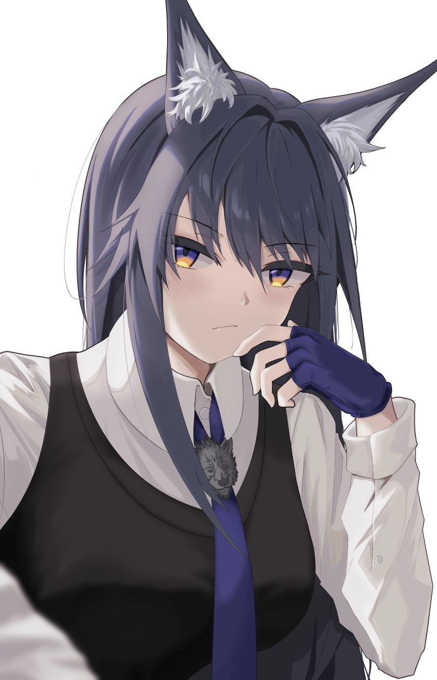 Safebooru - 1girl absurdres animal ear fluff animal ears arknights black hair black vest blurry ...