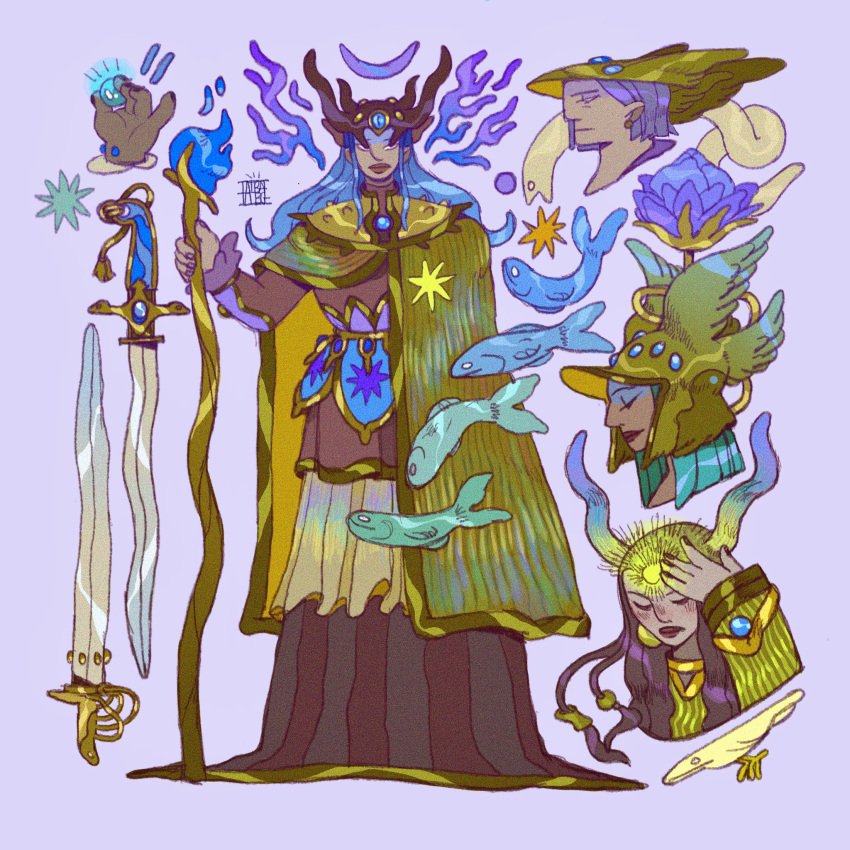 Safebooru - 4girls albabg blue fire blue hair brown hair cloak creature ...