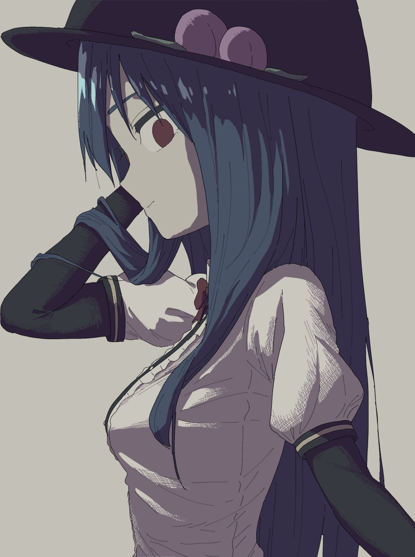 Safebooru - 1girl absurdres black gloves black hat blue hair bow elbow gloves food fruit gloves ...