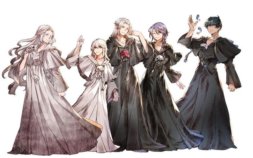 Safebooru - 1girl 4boys black capelet black hair black robe blue eyes ...