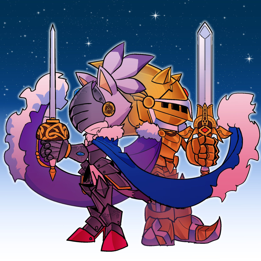 Safebooru - 1boy 1girl armor back-to-back blaze the cat blue cape blue sky cape commission ...