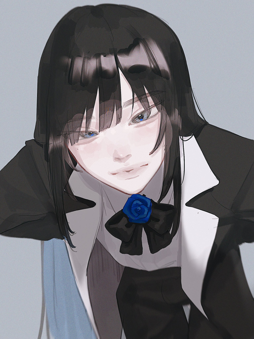 Safebooru - 1girl ado (utaite) aegyo sal black bow black bowtie black coat black hair black ...