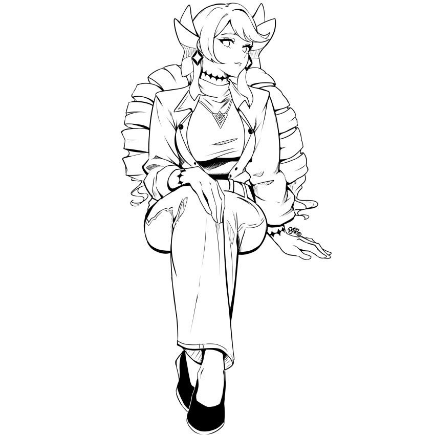 Safebooru - 1girl absurdres alternate costume arm support belt boro (gmg kekw) breasts drill ...