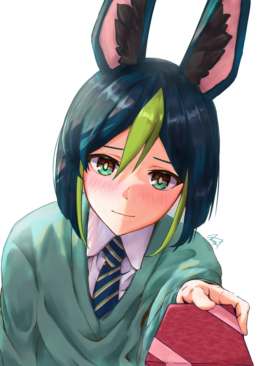 Safebooru - 1boy absurdres animal ear fluff animal ears aqua eyes black hair blue necktie blush ...
