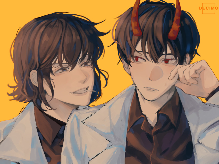 Safebooru - 1boy 1girl artist name black eyes black hair black shirt coat collared shirt han ...