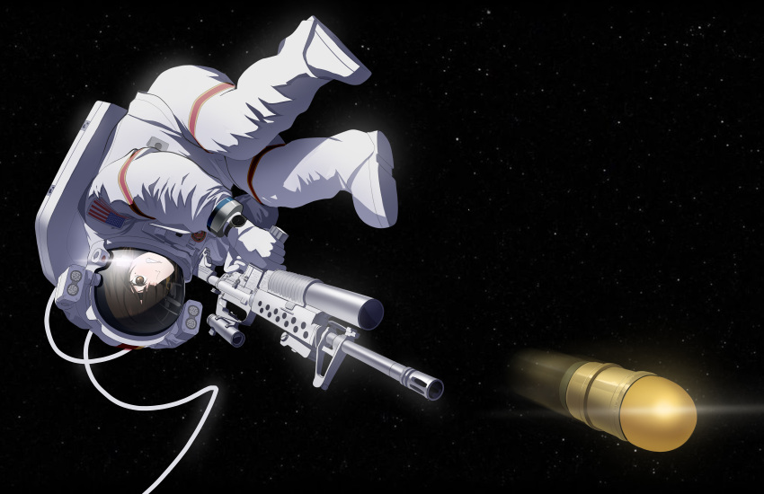 Safebooru - absurdres assault rifle astronaut blunt bangs braid ...