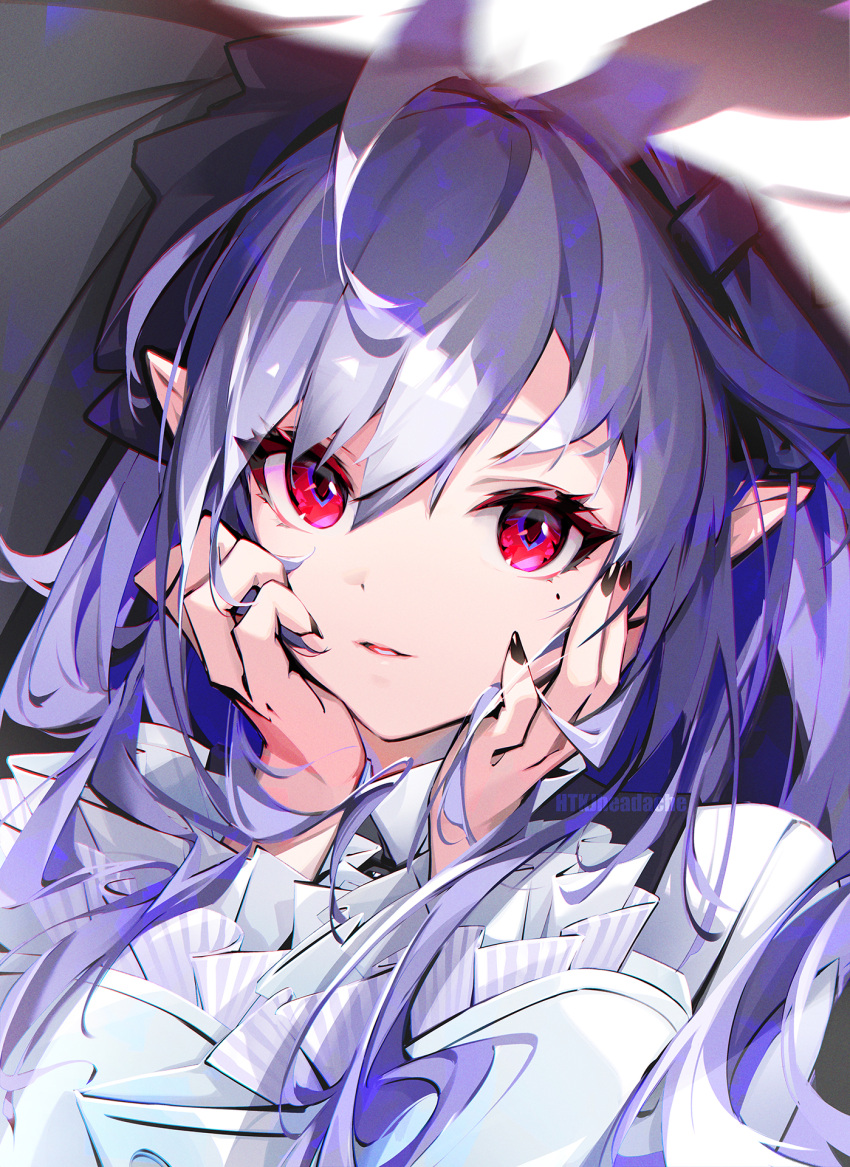 Safebooru - 1girl ahoge black nails bow breasts dress heitian keji ...