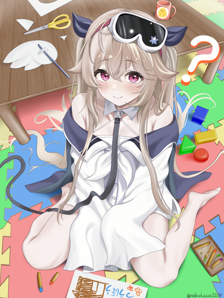 Safebooru - 1girl ? absurdres aged down azur lane bare shoulders barefoot blue ribbon blush ...