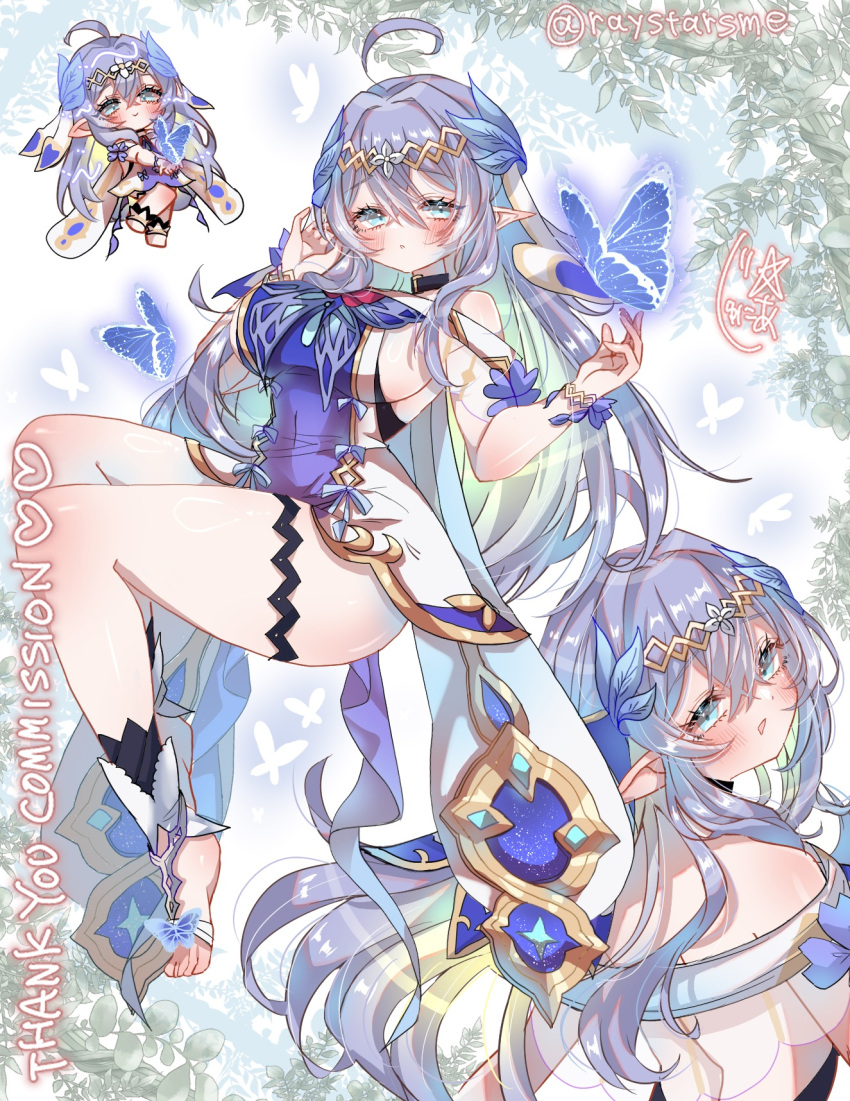 Safebooru - 1girl ahoge blue butterfly blue eyes blue hair blush breasts bug butterfly ...