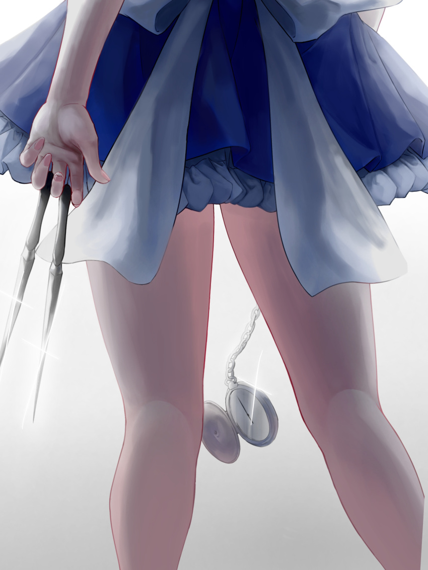 Safebooru - 1girl apron back bow between fingers blue dress bow commentary dress frilled dress ...