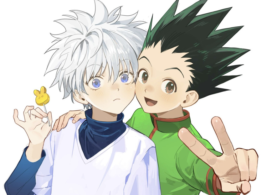 Safebooru - 2boys arm around shoulder arm up blue eyes blue shirt blush ...
