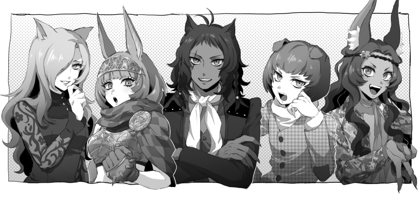 Safebooru - 2girls 3boys :d :o absurdres animal ears basilio (metaphor ...