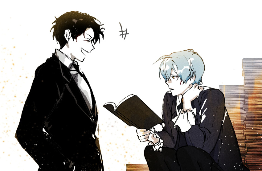 Safebooru - 1boy 1girl angela (project moon) black hair black jacket black necktie black ...