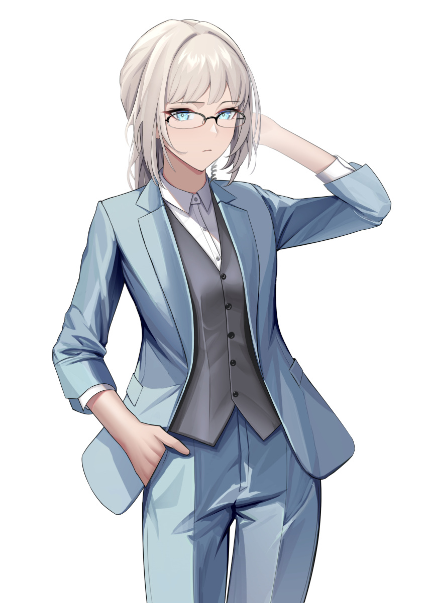 Safebooru - 1girl absurdres an-94 (girls' frontline) black vest blue eyes blue jacket blue pants ...