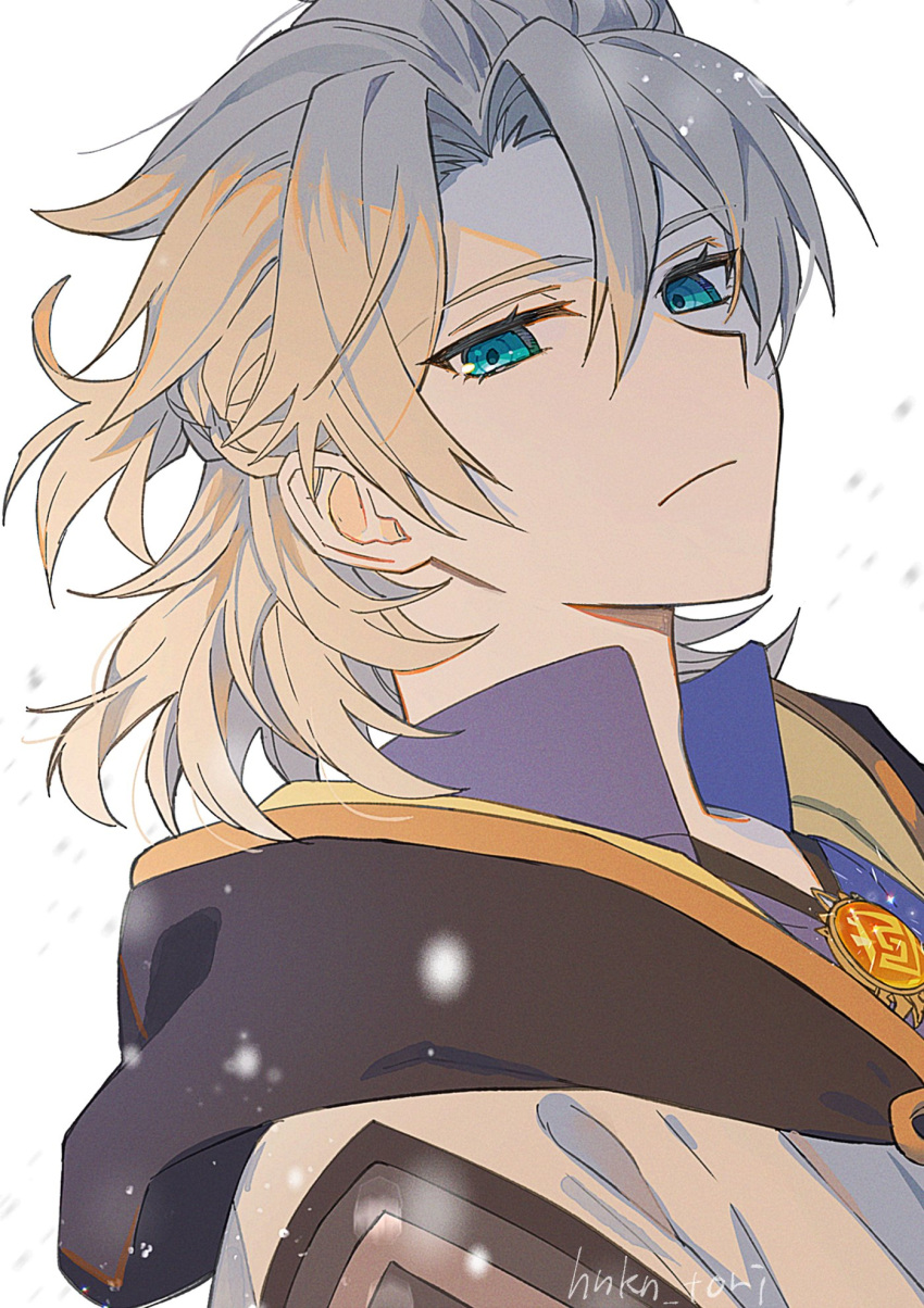 Safebooru - 1boy albedo (genshin impact) bangs blue eyes blue shirt closed mouth coat commentary ...