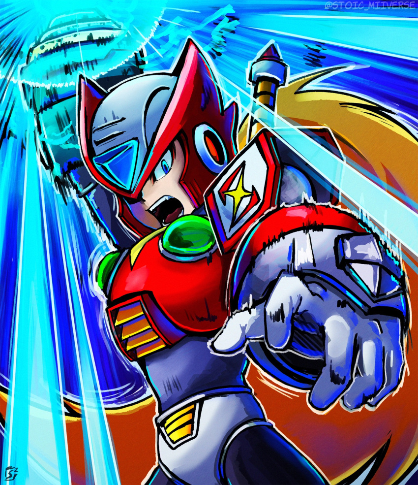 Safebooru - 1boy android angry arm cannon armor blonde hair blue eyes ...