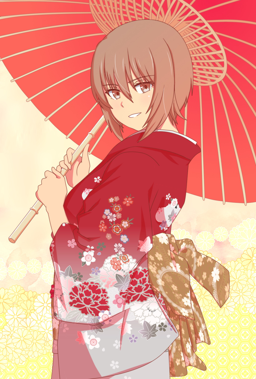 Safebooru - 1girl back bow bow brown eyes brown hair clenched teeth ...
