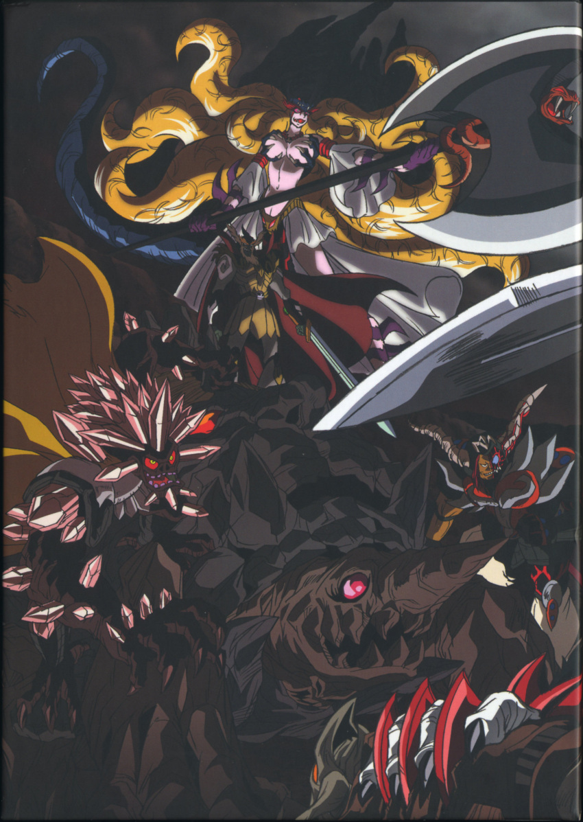 Safebooru - 1girl 3boys axe highres holding holding axe holding sword ...