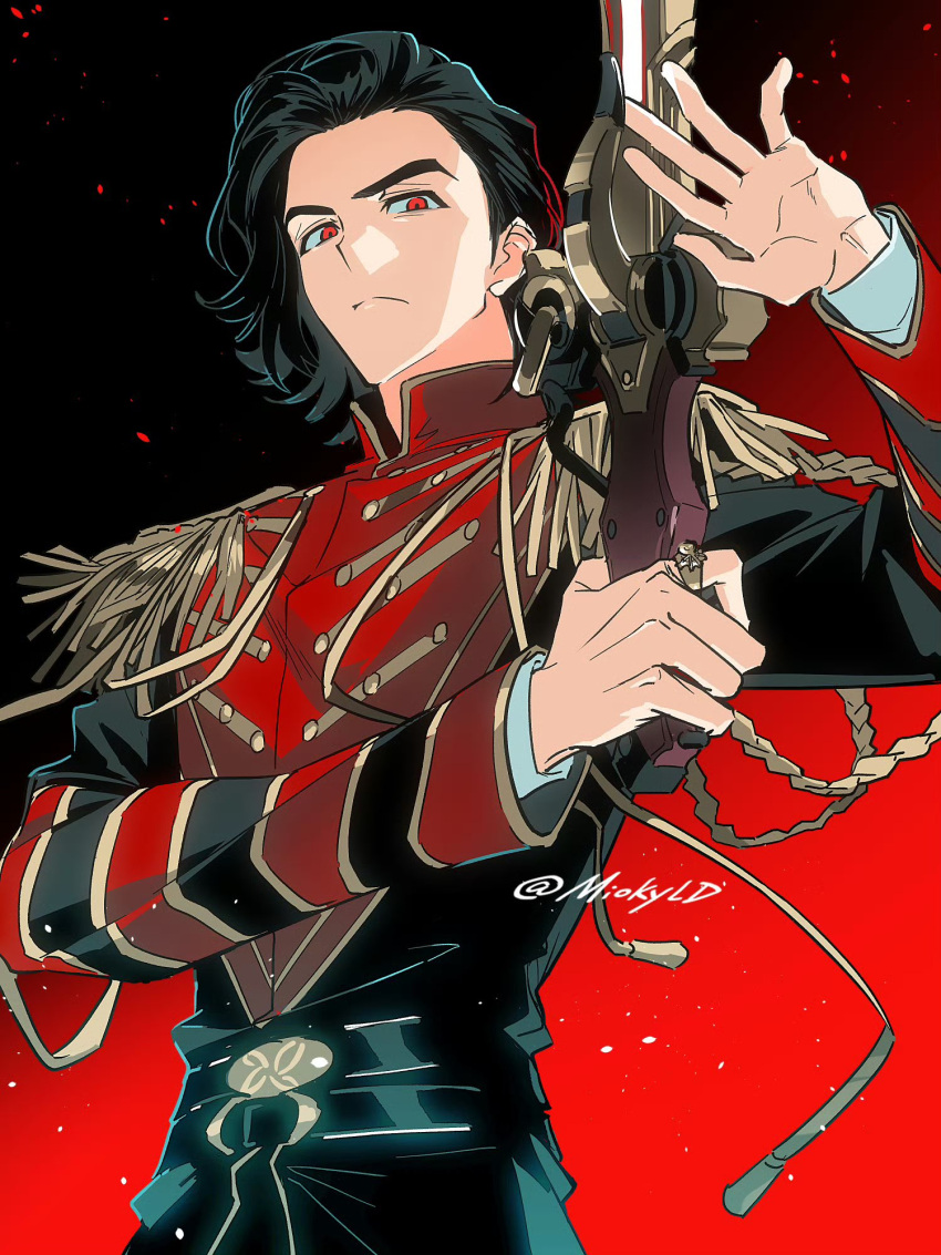 Safebooru - 1boy black background black hair black jacket cowboy shot ...