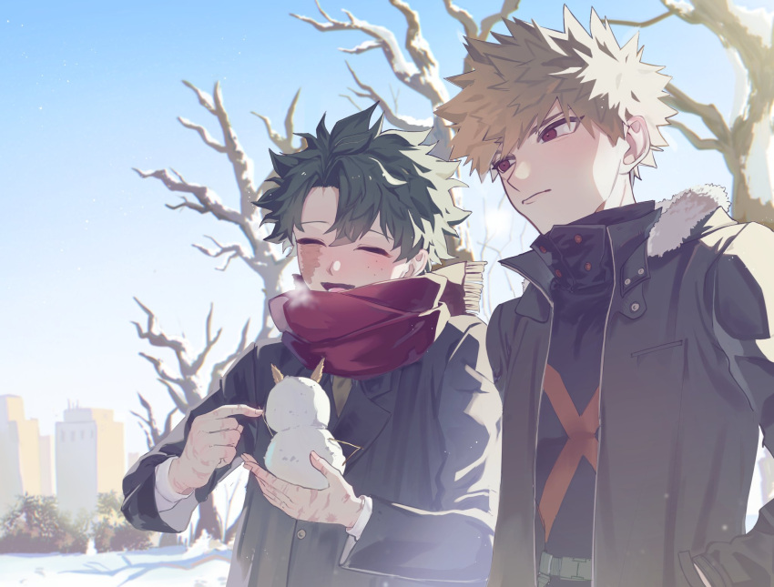 Safebooru - 0bmignon 0 2boys bakugou katsuki bare tree black shirt ...