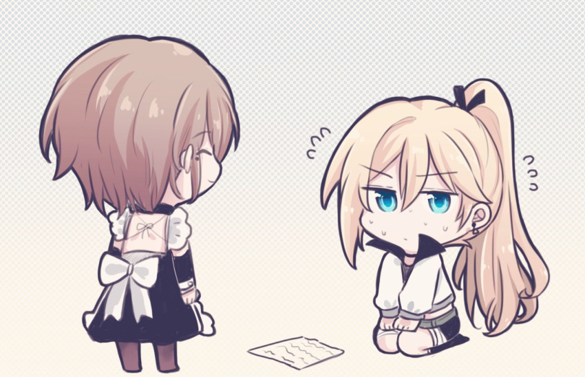 Safebooru - 2girls apron back bangs bianka durandal ataegina black shorts blonde hair blue eyes ...