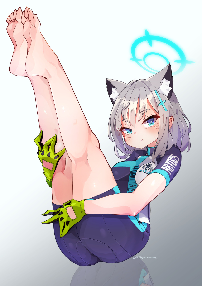 Safebooru - 1girl absurdres animal ears barefoot bike jersey bike shorts blue archive gloves ...