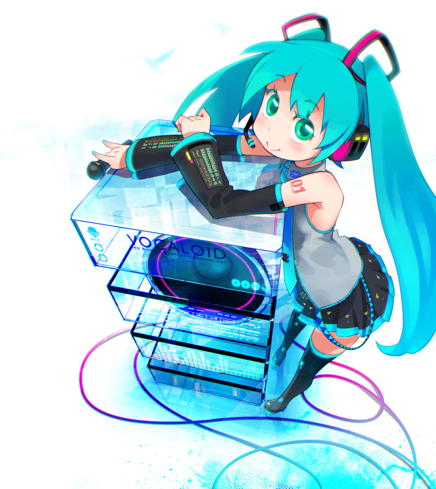 Safebooru - 1girl aqua eyes aqua hair bird commentary request detached sleeves hatsune miku ...