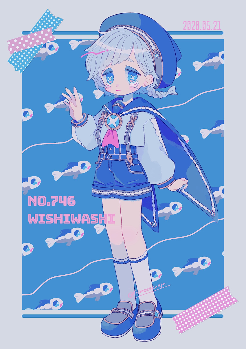 Safebooru - 1girl absurdres blue headwear blue shorts character name ...