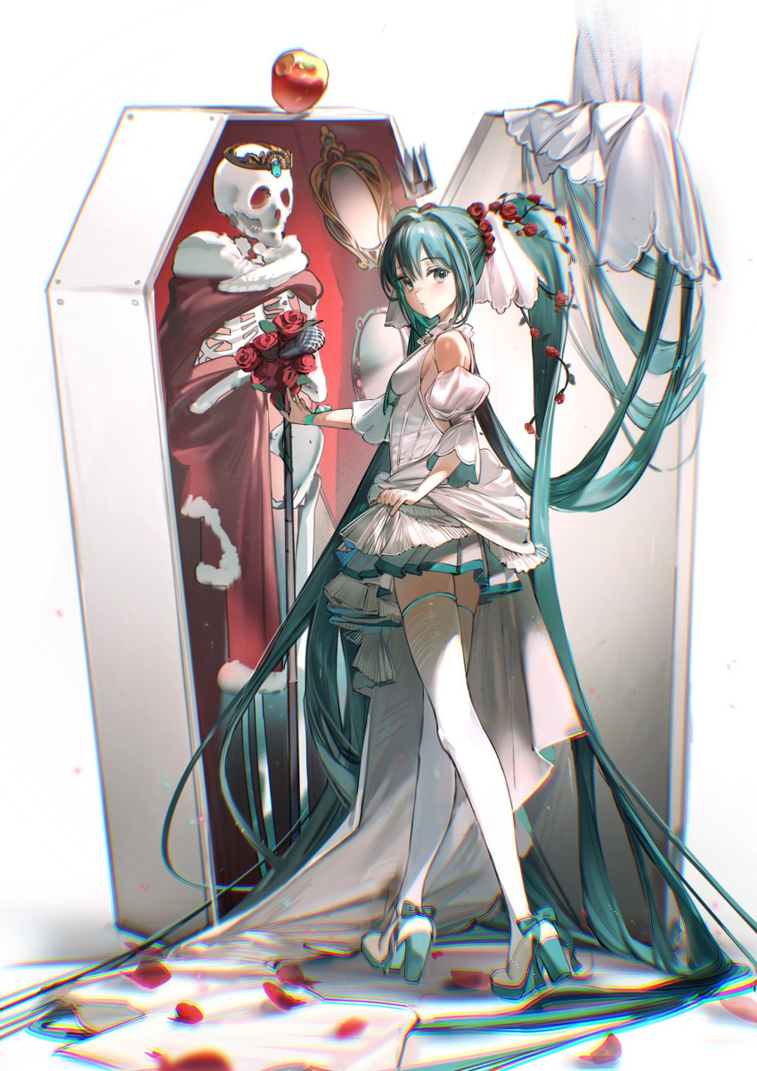 Safebooru - 1girl apple aqua eyes aqua hair cape coffin detached ...