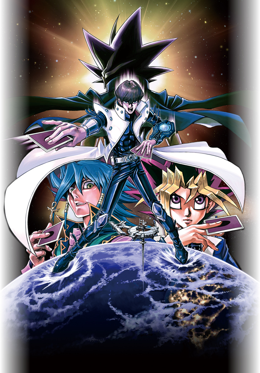 Safebooru - 3boys aigami blonde hair blue eyes card colored bangs duel ...