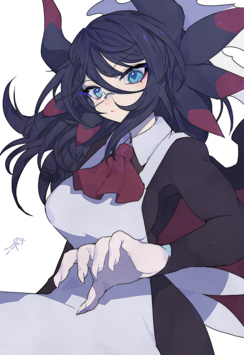 Safebooru - 1girl apron black hair blue eyes breasts claws closed mouth collared dress dragon ...