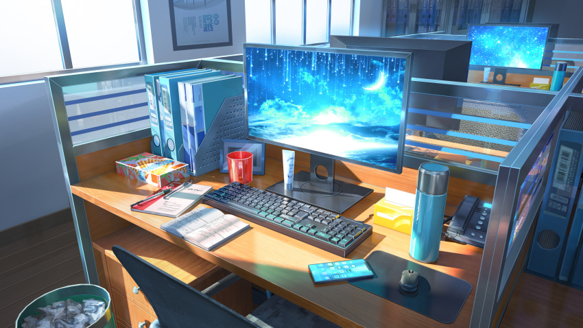 Safebooru - absurdres binder book cellphone chair chinese commentary ...