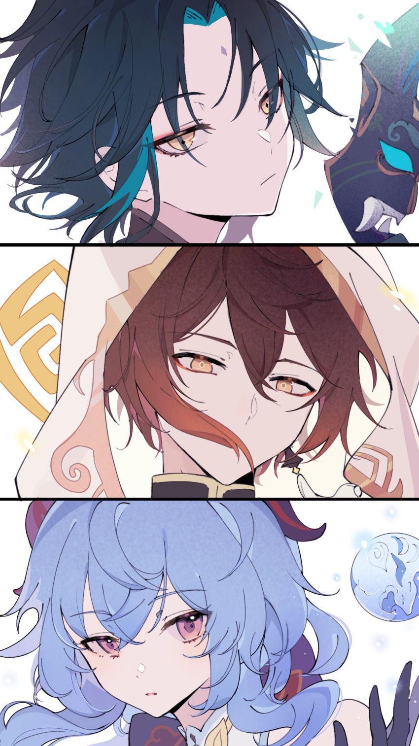 Safebooru - 1girl 2boys aqua hair bangs black hair blue hair brown hair ...