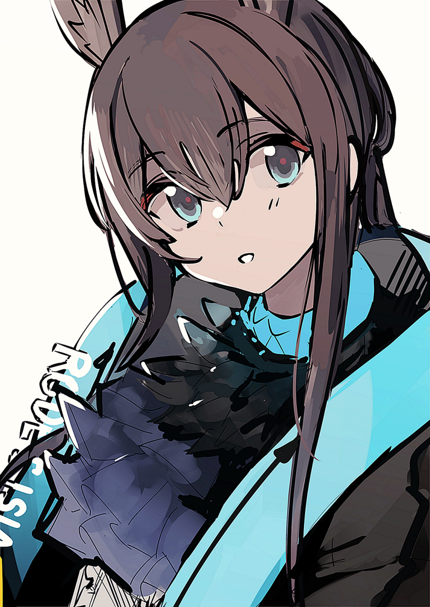 Safebooru - 1girl amiya (arknights) animal ears arknights ascot bangs black coat blue eyes brown ...