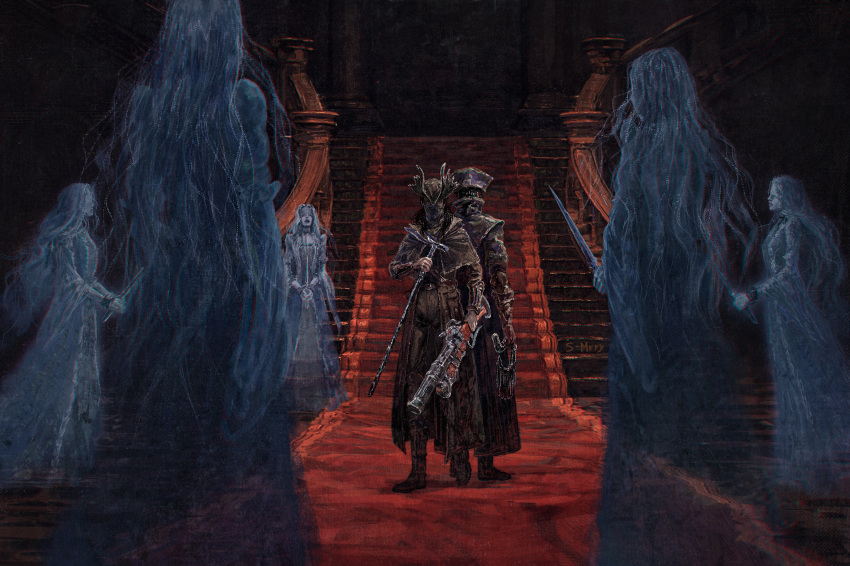 Safebooru - bloodborne bloodexer boots cane cloak coat gloves gun hat ...