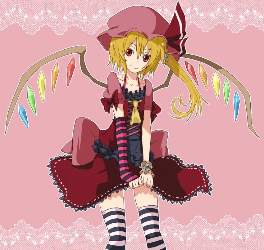 Safebooru - arm warmers blonde hair bow flandre scarlet frills hat red ...