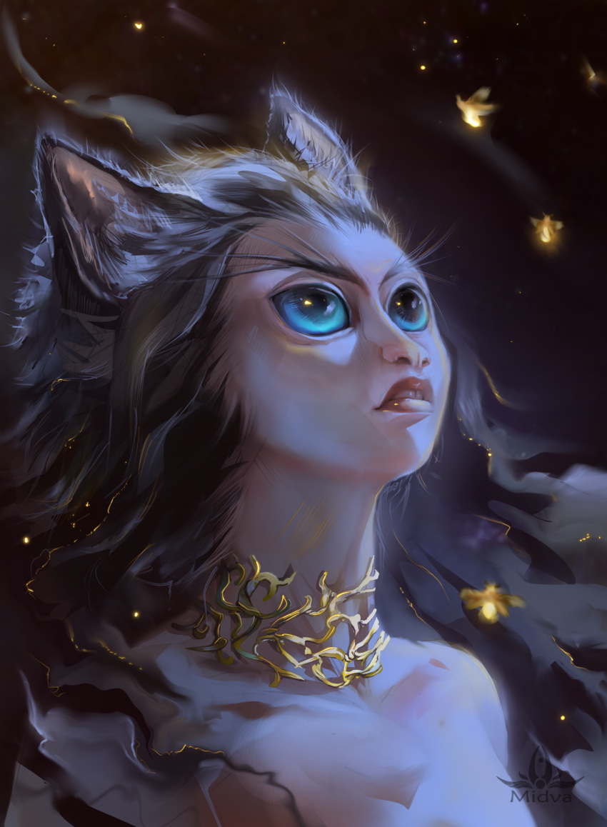 Safebooru - absurdres animal ears black hair cat ears cat eye feline faun highres midva art nya ...