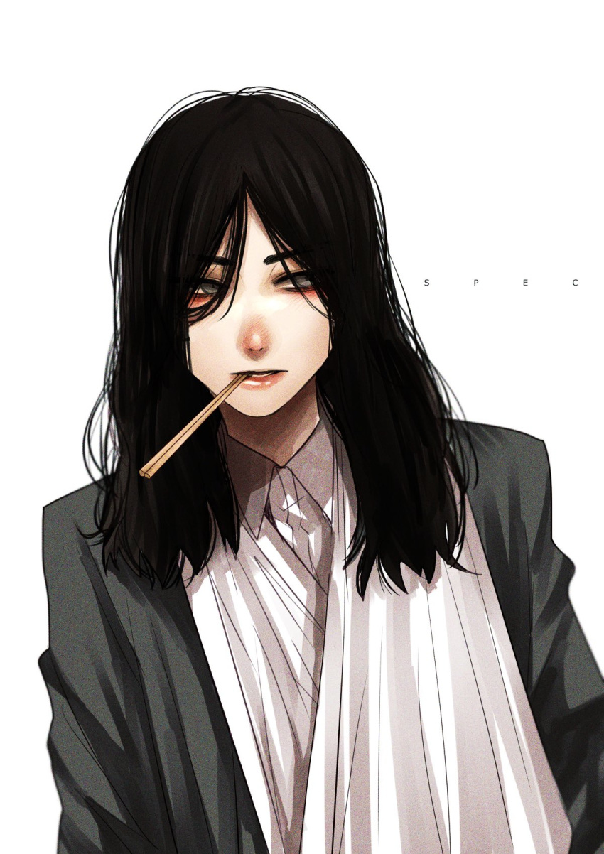 Safebooru - 1girl arm sling bandaged arm bandages black footwear black hair chopsticks green ...