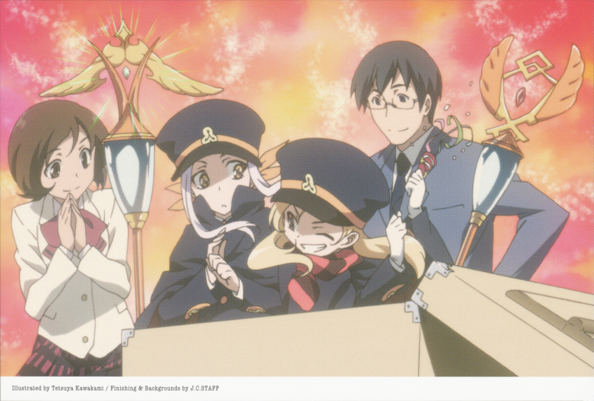 Safebooru - black hair blonde hair brown hair chiaki formal fumika glasses gloves hat highres ...