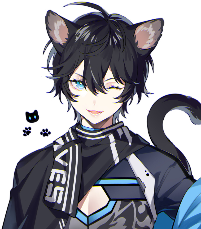 Safebooru - 1boy anchun (quail0503) animal ears axia krone black hair blue eyes cat boy cat ears ...