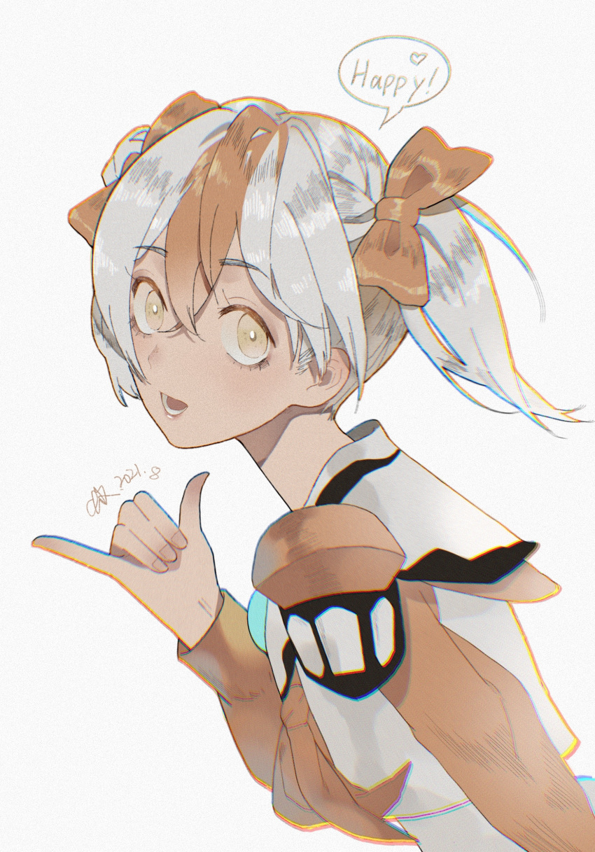 Safebooru - 1girl 2021 \m/ bow from side fumiko (yayayale23) hair ...